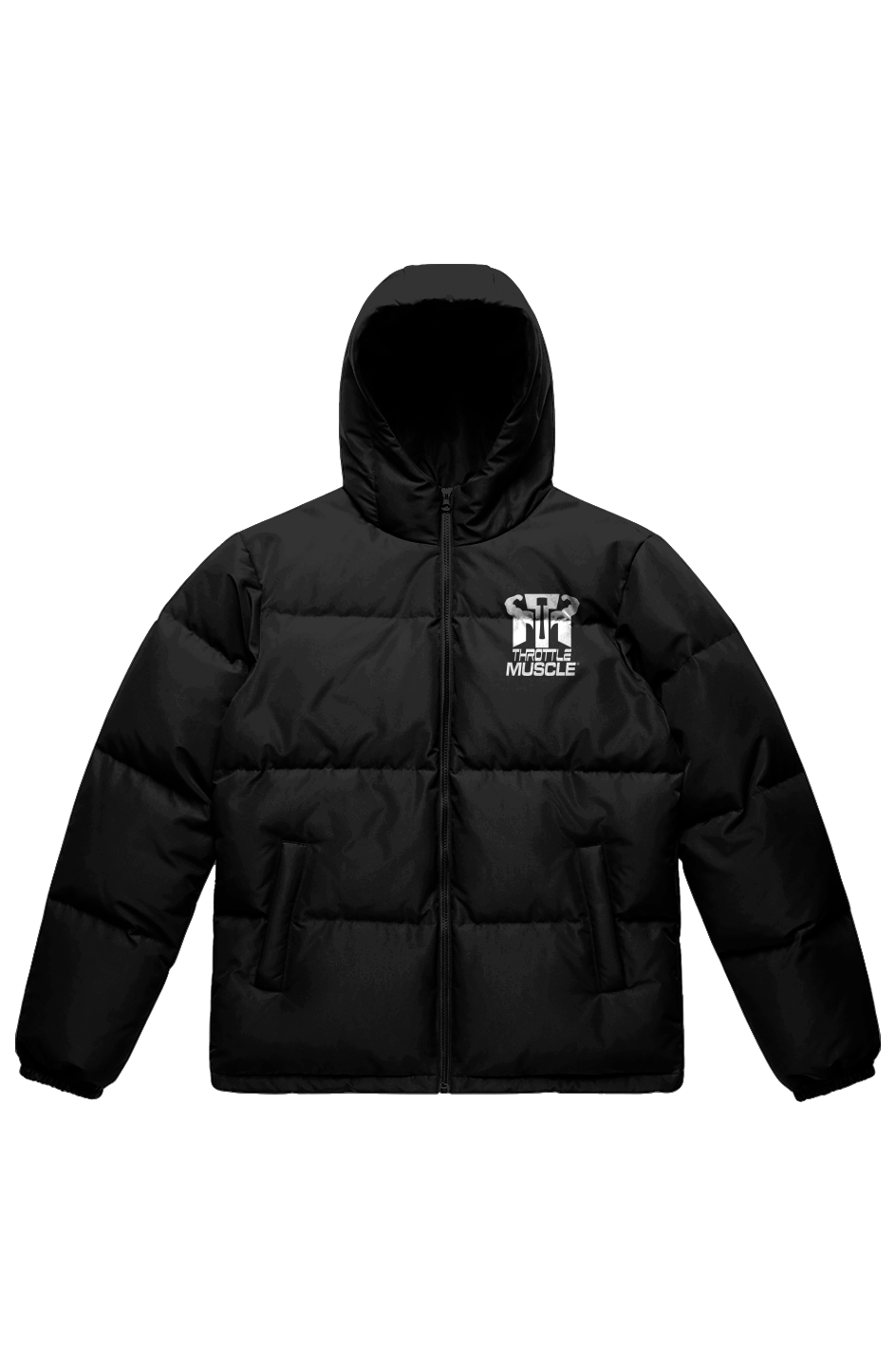 Hooded Puffer Jacket Nice Warm Jacket with Throttle Muscle Logo - Buil ...